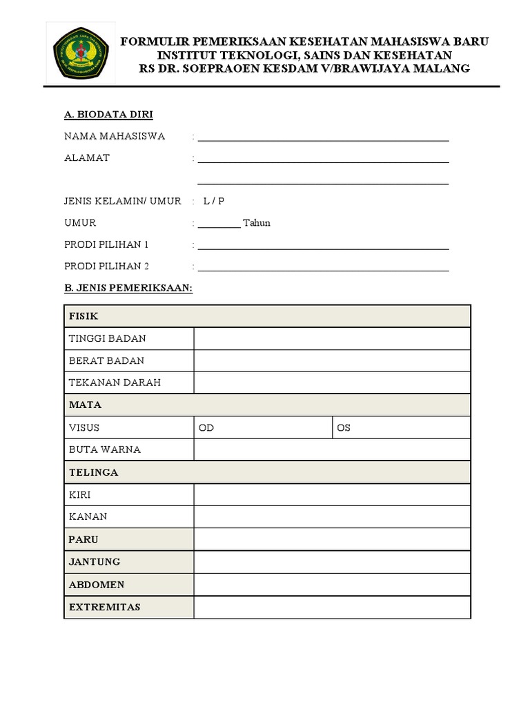 Formulir Tes Kesehatan | PDF