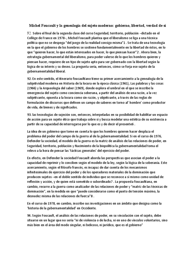 Michel Foucault y La Genealogía Del Sujeto Moderno | PDF | Verdad ...