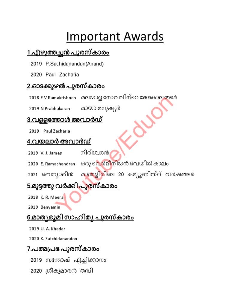 Important Awrds Part-1 | PDF