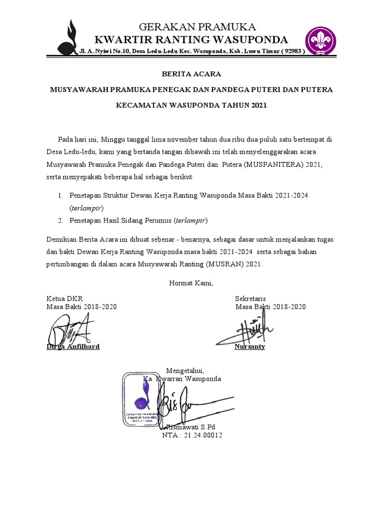 Contoh Pelaporan Berita Acara Muspanitera | PDF