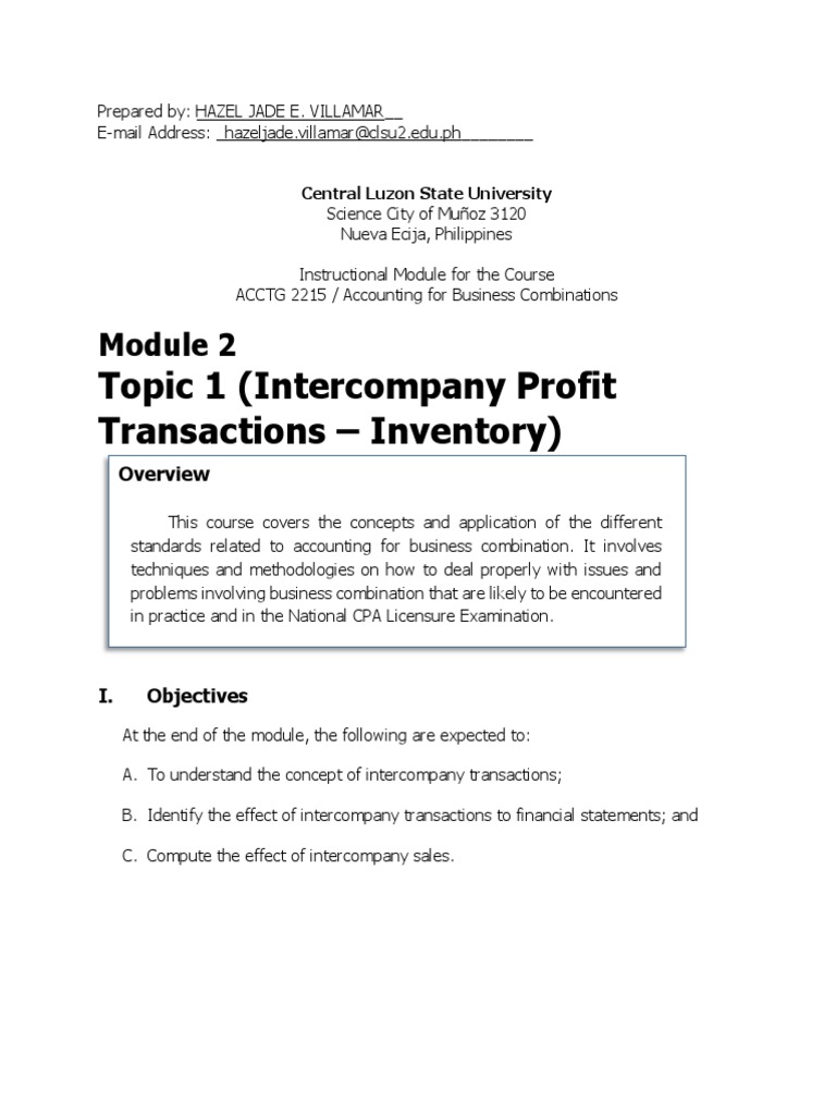 Module 2 - Topic 1 (Intercompany Profit Transaction - Inventory) | PDF ...