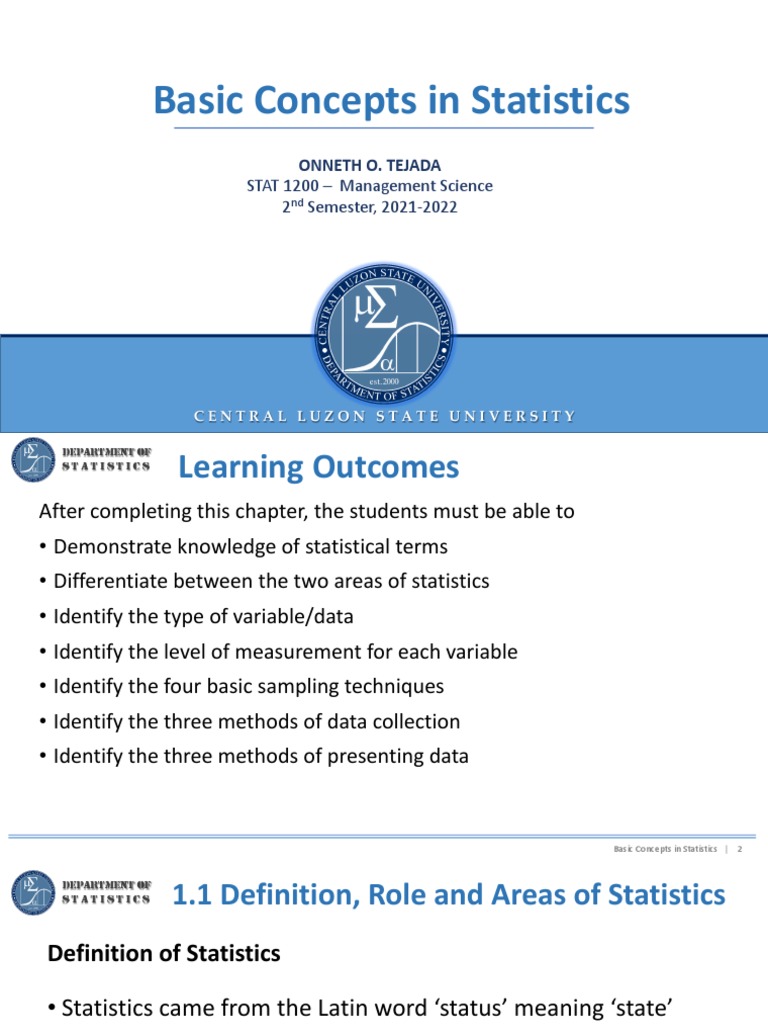 Stat 1200 1 Basic Concepts In Statistics Pdf Statistics Level Of Measurement