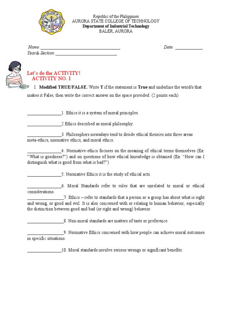 Activity No. 1 Let's Do The ACTIVITY! | PDF | Morality | Cognition