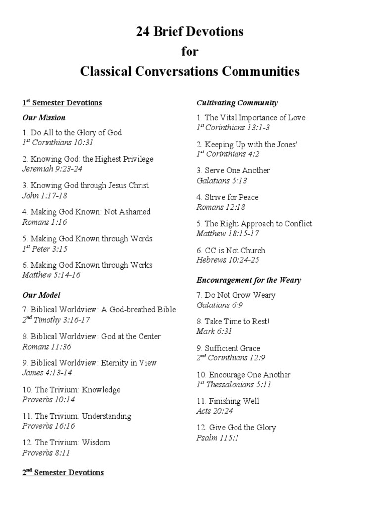 24 Brief Devotions For Classical Conversations Communities | PDF ...