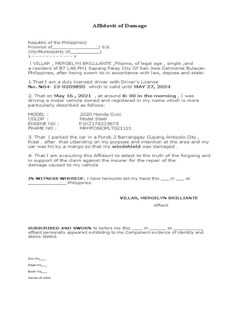 Affidavit of Damage | PDF