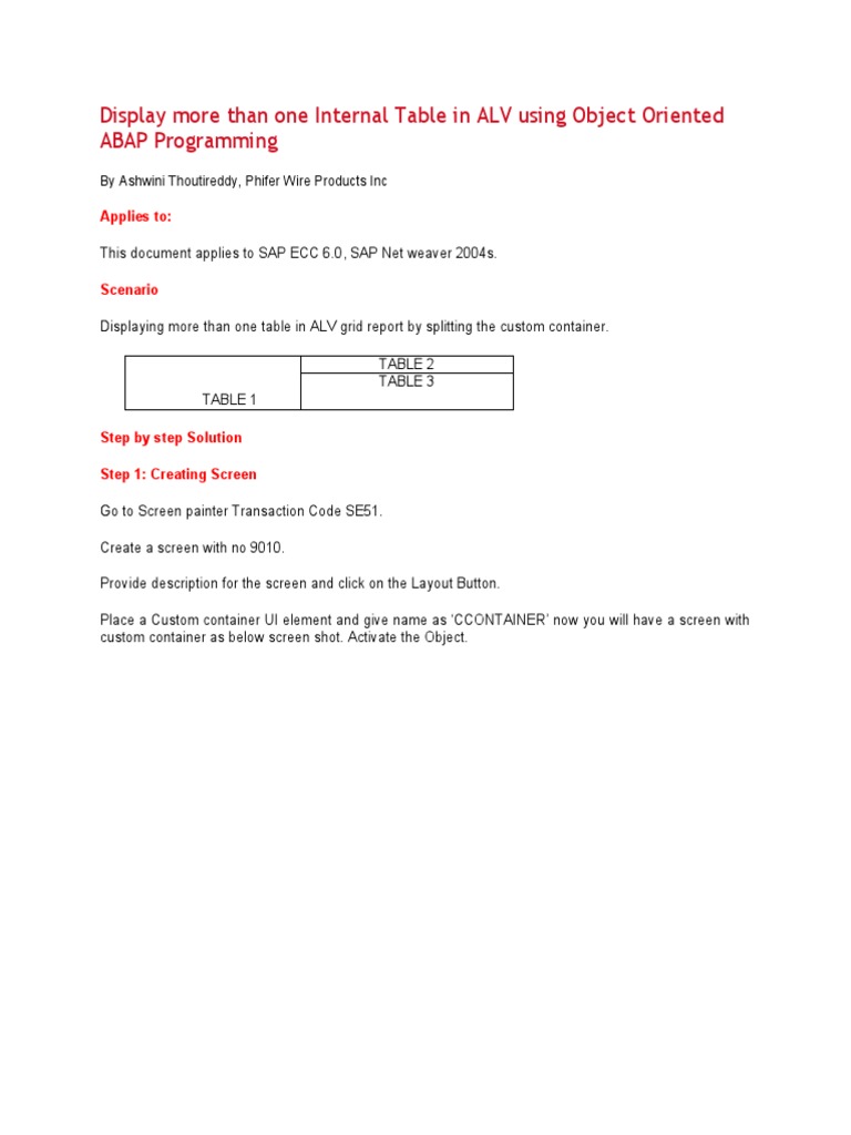 53 Display More Than One Internal Table In Alv Using Object Oriented Abap Programming Pdf