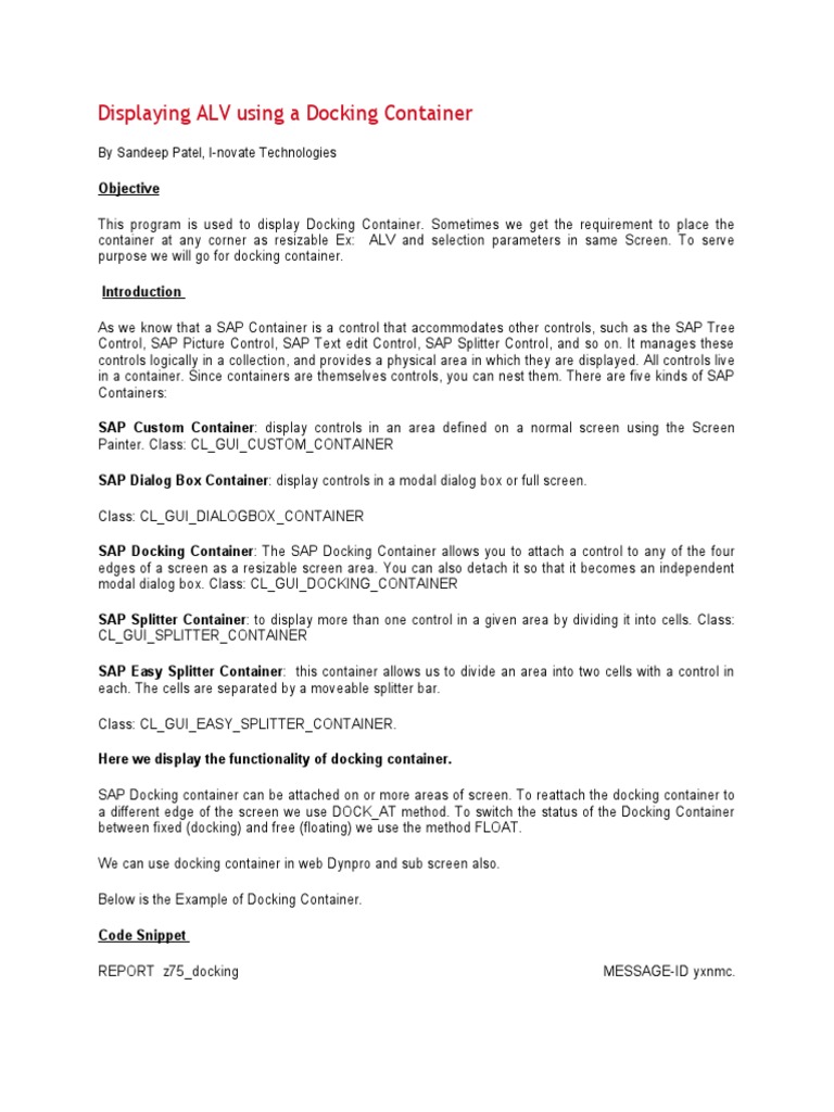 50-Displaying ALV Using A Docking Container | PDF | Parameter (Computer Programming) | Input/Output