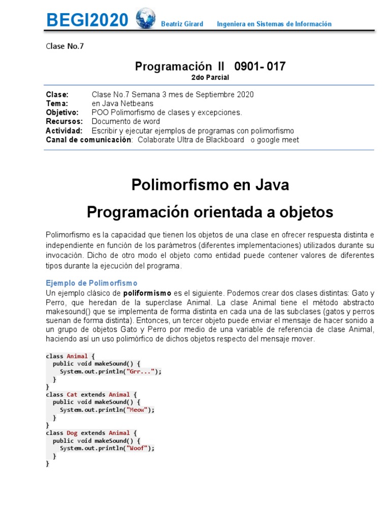 Clase No 7 2do Parcial Prog2 22092020 Polimorfismo y Excepciones | Descargar gratis PDF | Objeto ...