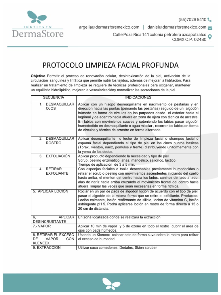 Protocolo de Limpieza Facial Profunda DermaStore | PDF | Piel | Especialidades Medicas