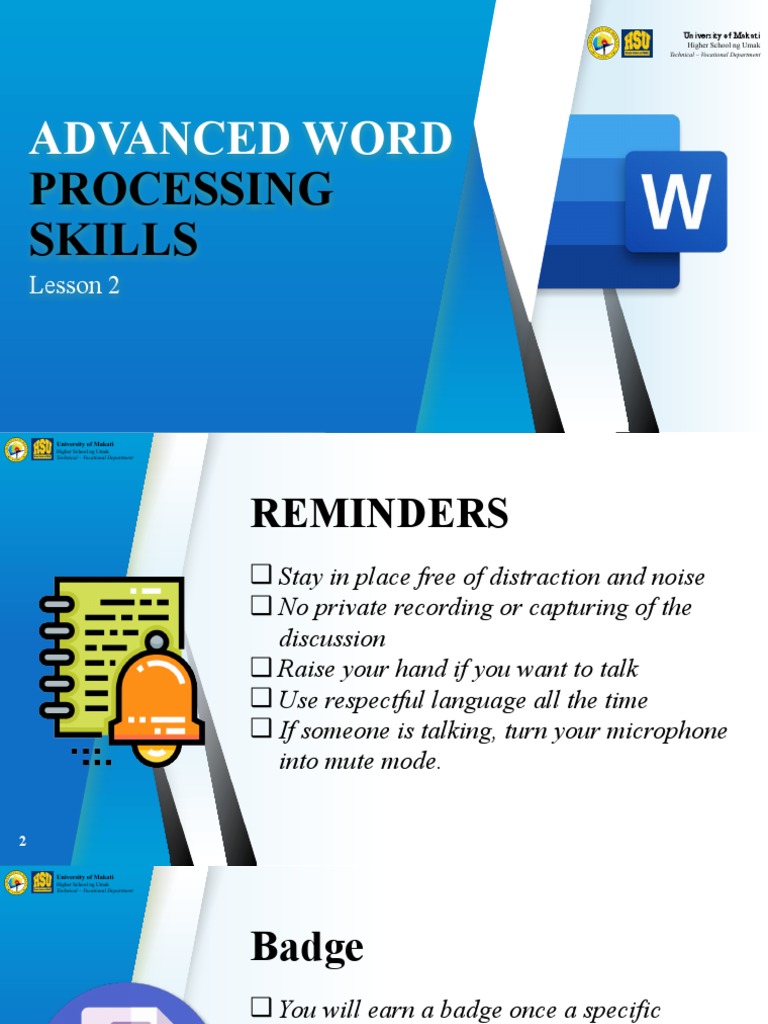 Lesson 2 Advanced Word Processing Skills PDF Microsoft Excel