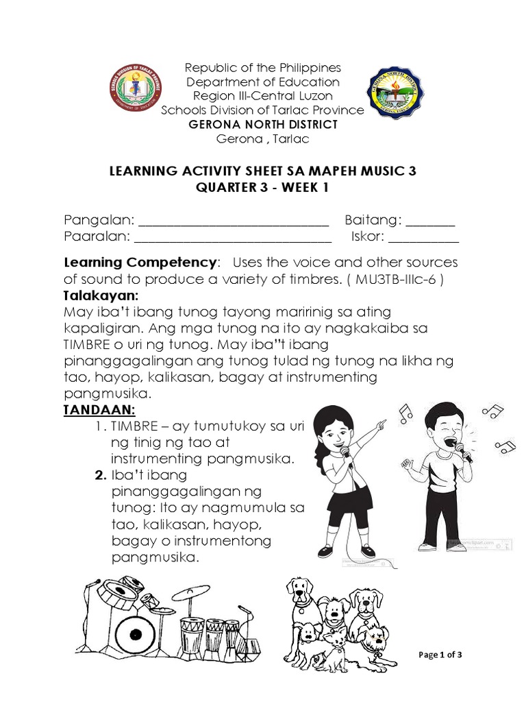 Learning Activity Sheet Sa Mapeh Music 3 Quarter 3 - Week 1 | PDF