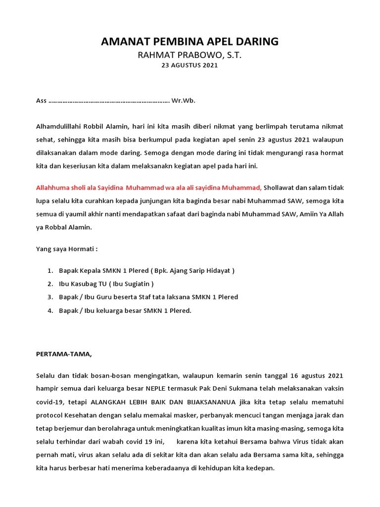 Amanat Pembina Apel Daring | PDF
