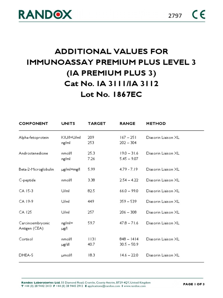 1867EC Diasorin Liaison XL Add Values - IA3109-IA3112 | PDF ...