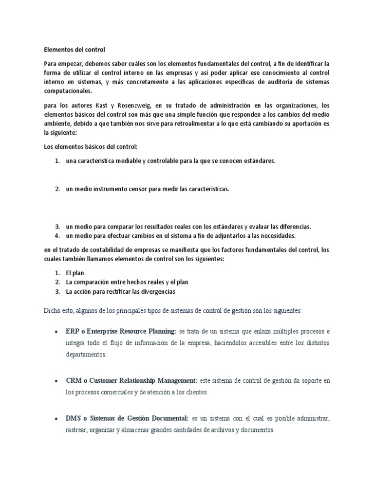 Elementos del Control en Administración | PDF | Planificación de ...