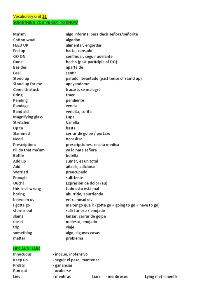 Vocabulario Esencial en Inglés: Unidad 21 | PDF
