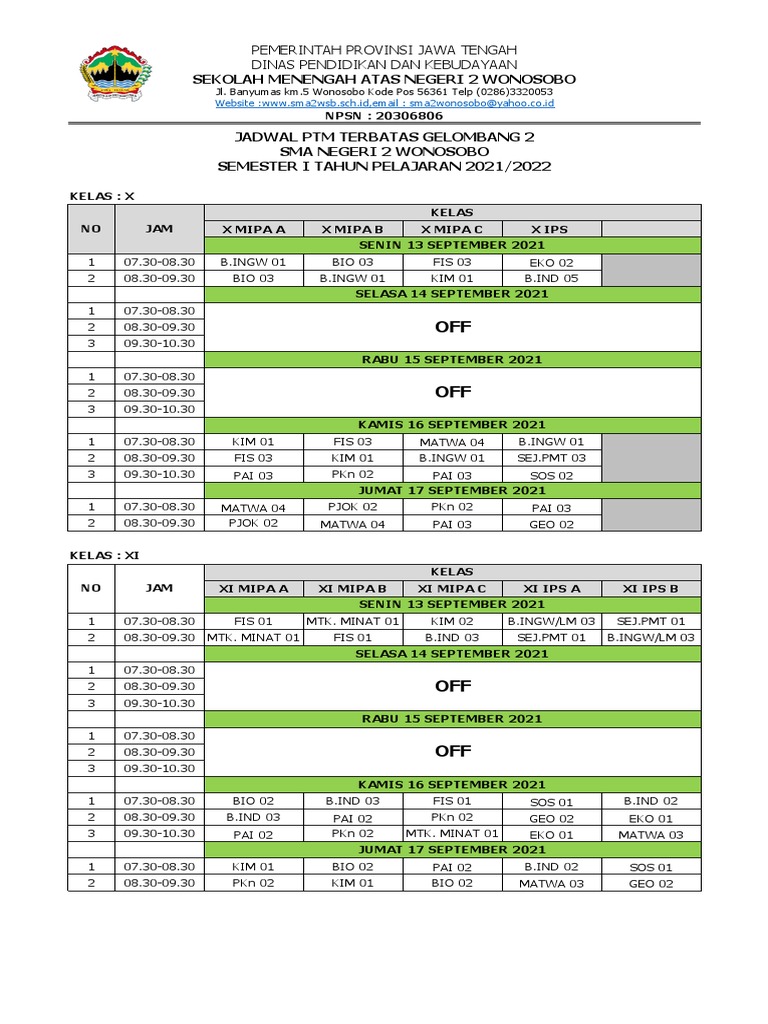 Jadwal PTM Gelombang II | PDF