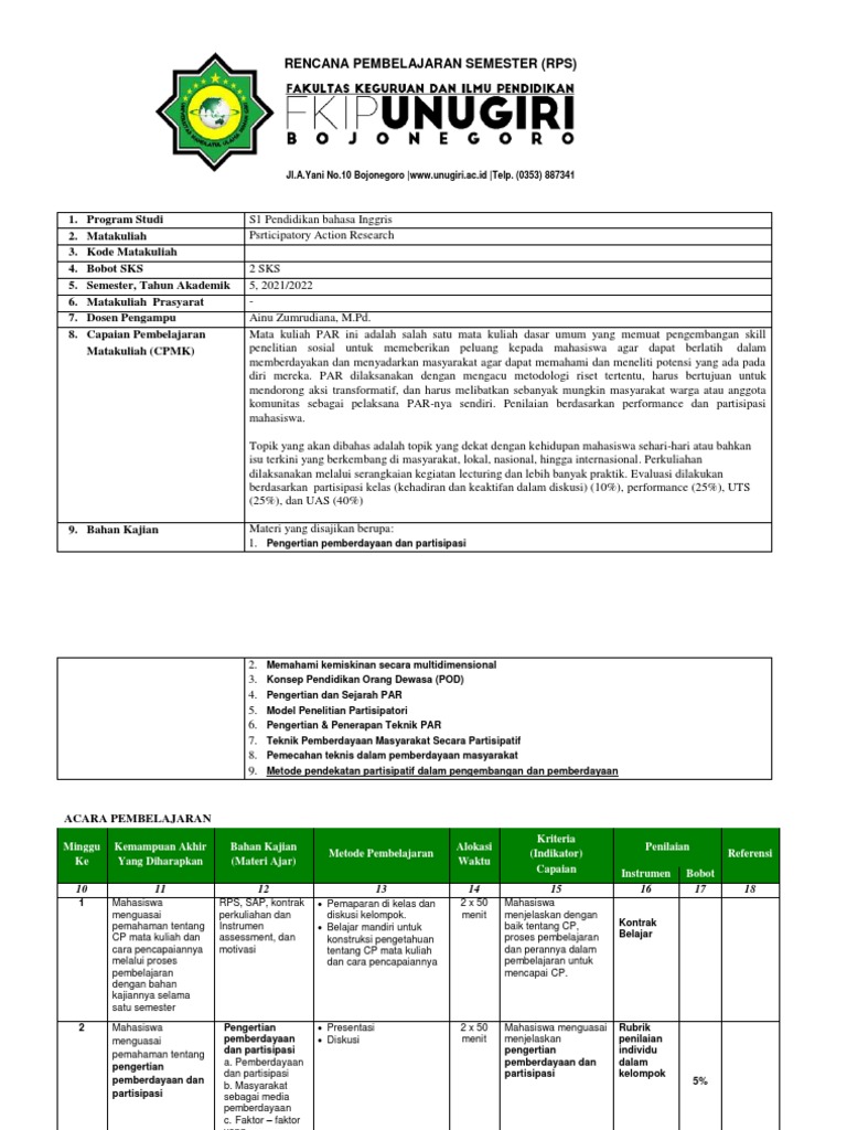 Rencana Pembelajaran Semester (RPS) | PDF | Karier & Perkembangan | Seni