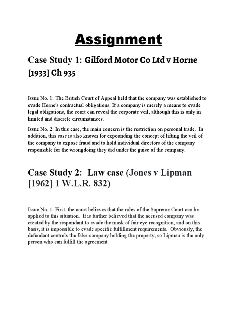 Assignment: Case Study 1: Gilford Motor Co LTD V Horne (1933) CH 935 | PDF