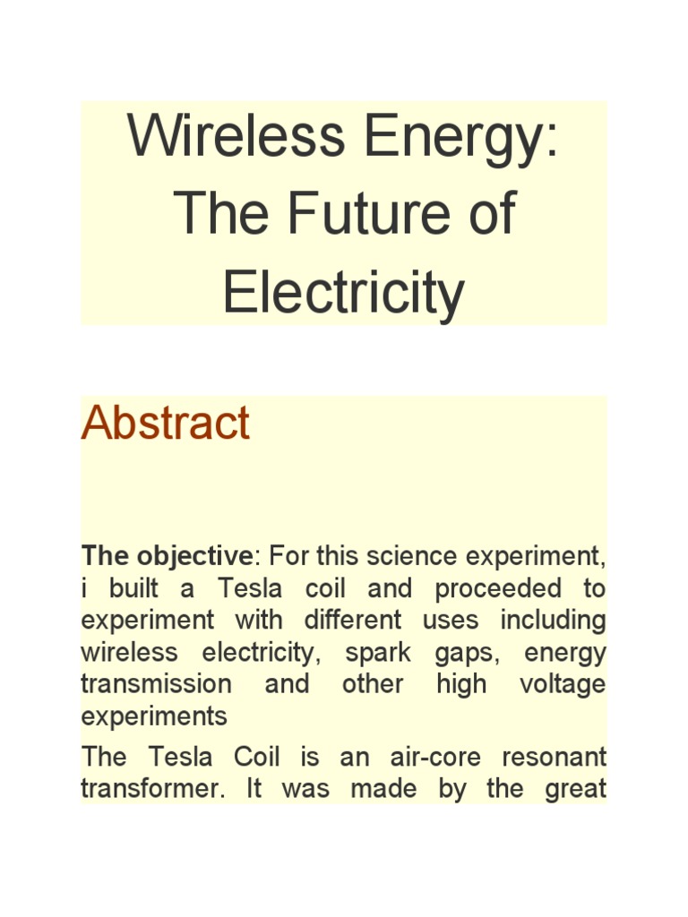 Wireless Energy (The Future of ELECTRICITY) | PDF | High Voltage | Inductor