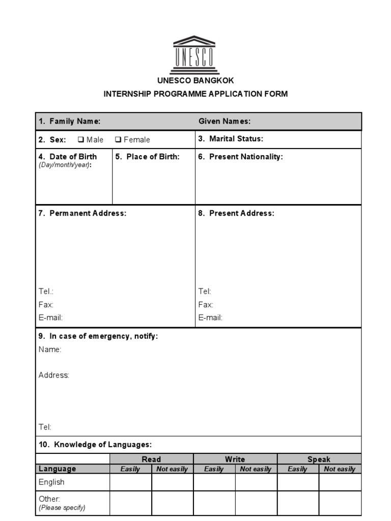 UNESCO Internship Application Form | Download Free PDF | Employment ...