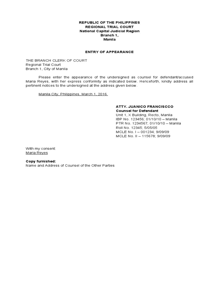Form No. 91 APPEARANCE AS COUNSEL | PDF
