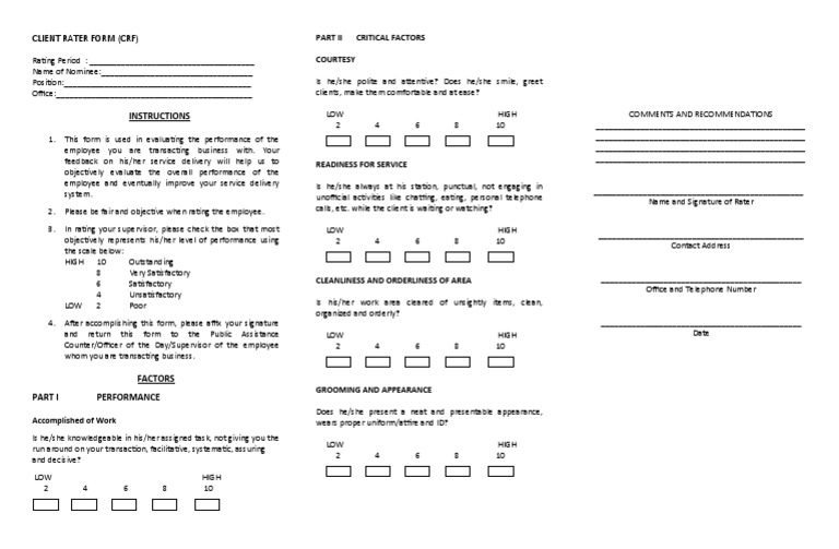 Client Rater Form | PDF | Business