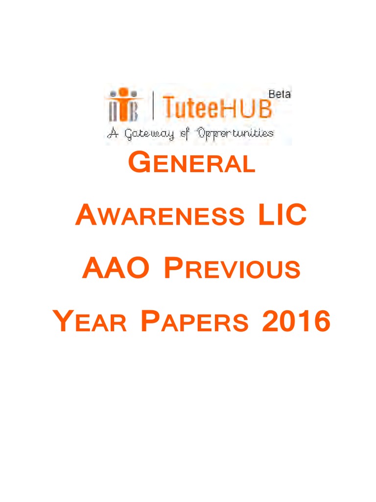 General Awareness Lic Aao Previous Year Papers 2016 | PDF | Tamil Nadu