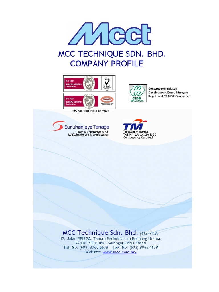 MCC Technique SDN BHD M&E Profile 2017 | PDF | Air Conditioning | Manufactured Goods