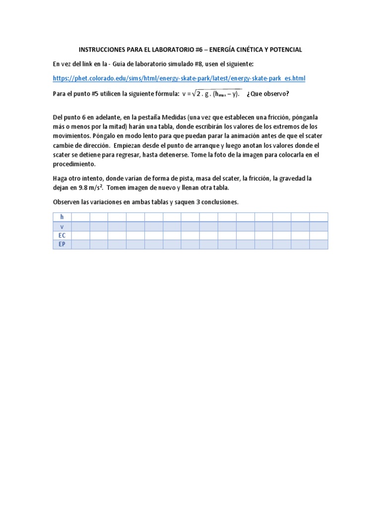 Guía de Laboratorio: Energía Cinética y Potencial | PDF | Métodos y ...