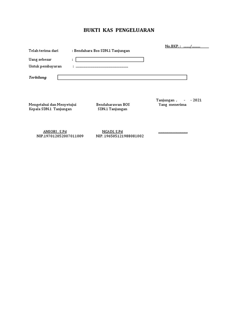 Bukti Kas Pengeluaran: Terbilang | PDF | Pengelolaan Keuangan & Uang