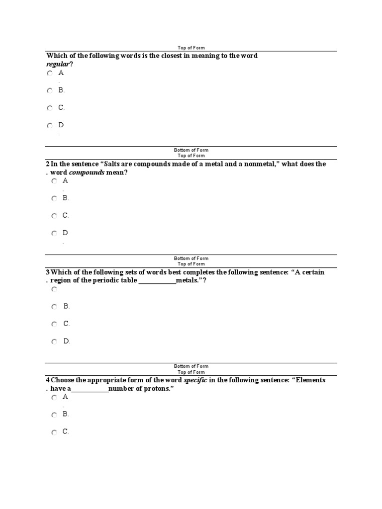 Periodic Table Elements Assessment | PDF | Periodic Table | Carbon
