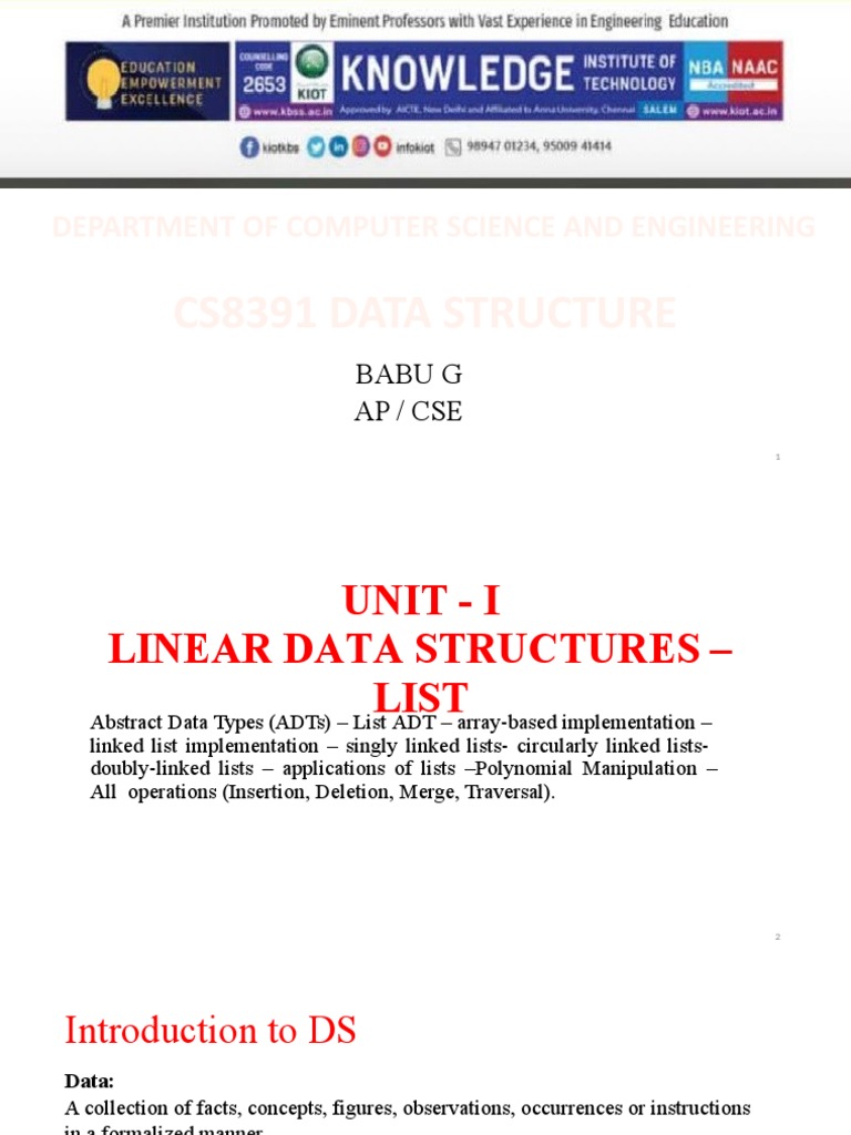 Unit-1 DS | PDF | Array Data Structure | Pointer (Computer Programming)