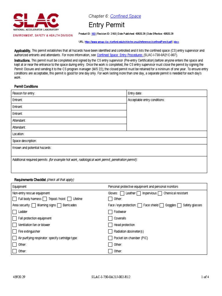 Confined Permit | PDF | Safety | Occupational Safety And Health