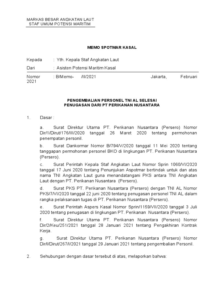 MEMO SPOTMAR KASAL | PDF