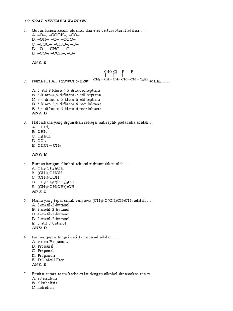 Soal dan Nama Senyawa Karbon Kelas 12 | PDF | Metode & Bahan Ajar ...