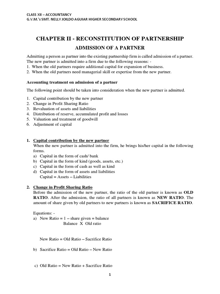 Chapter Ii - Reconstitution of Partnership | PDF | Goodwill (Accounting ...