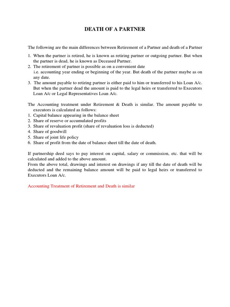 Accounting Procedures for the Death of a Partner | PDF | Balance Sheet ...