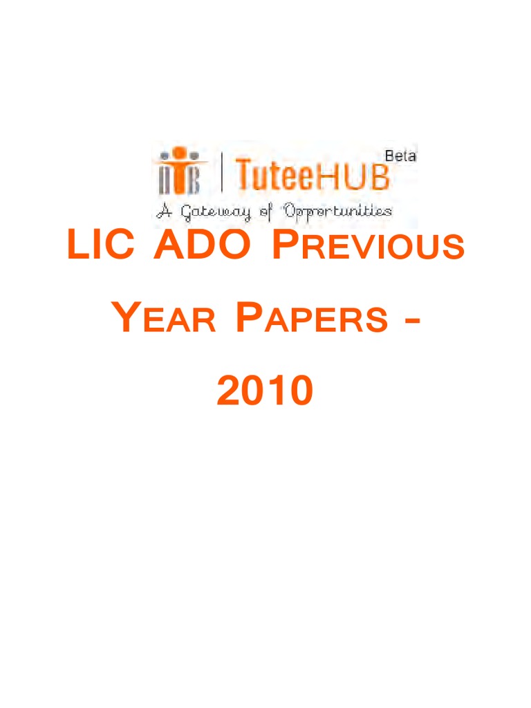 Lic Ado Previous Year Papers Final 2010 | PDF | Health Care | Hospital