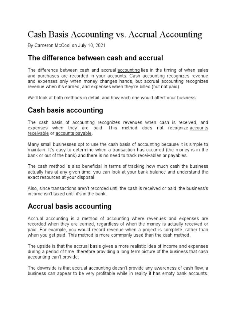 Understanding the Impact: An In-Depth Comparison of Cash Basis vs ...