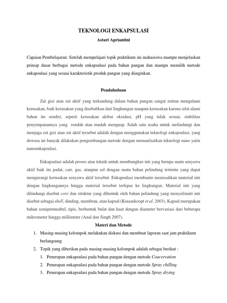 Praktikum TEKNOLOGI ENKAPSULASi | PDF
