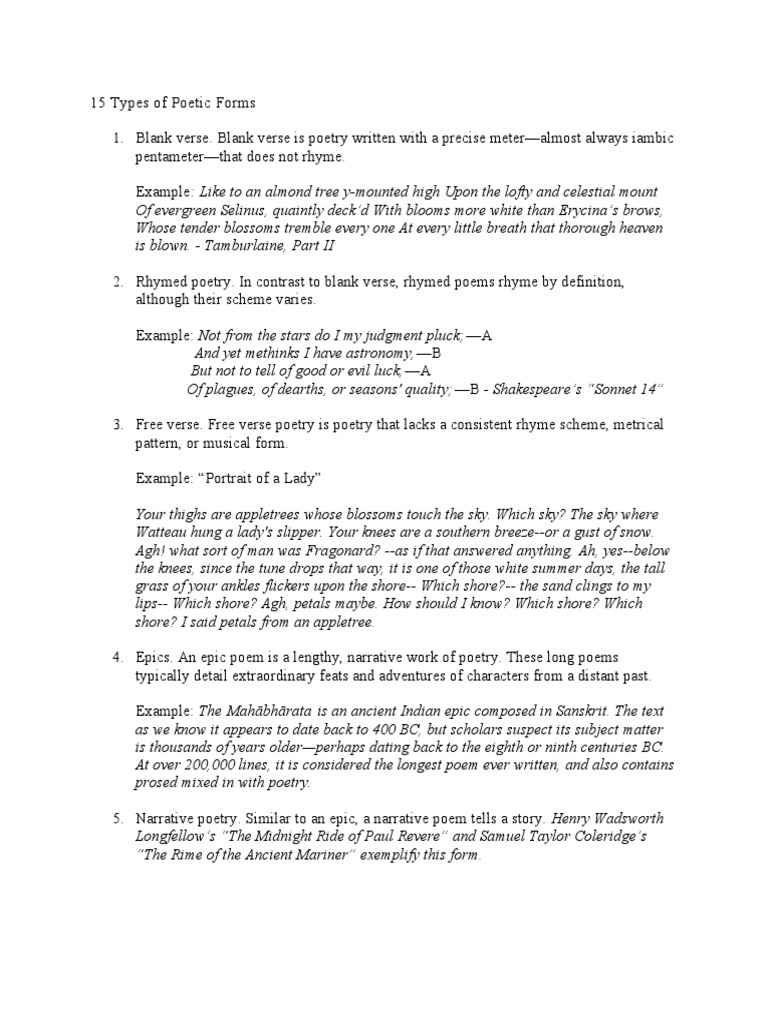 Types of Poetic Forms | Download Free PDF | Poetry | The Raven