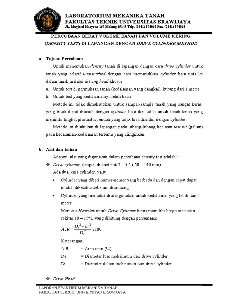 Uji Kepadatan Tanah Metode Drive Cylinder | PDF
