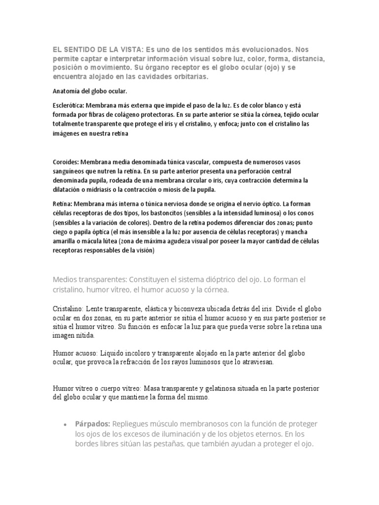 El Sentido de La Vista | PDF | Ojo humano | Percepción visual