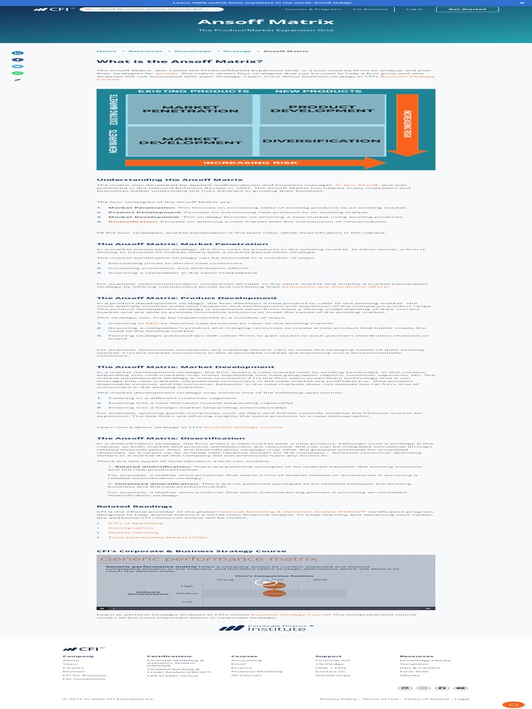 Ansoff Matrix - Overview, Strategies and Practical Examples | PDF ...