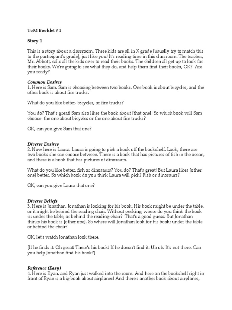 ToM Booklet 1 Script | PDF