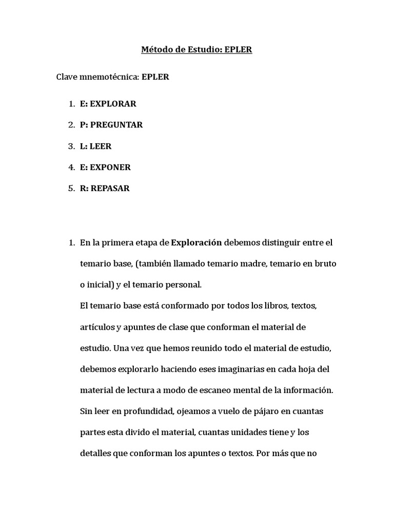 3 Técnica de Estudio EPLER | PDF | Memoria | Información