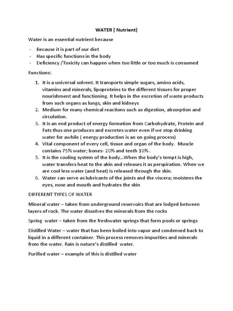 Essential Nutrient Water Functions Body | PDF | Water | Nutrients