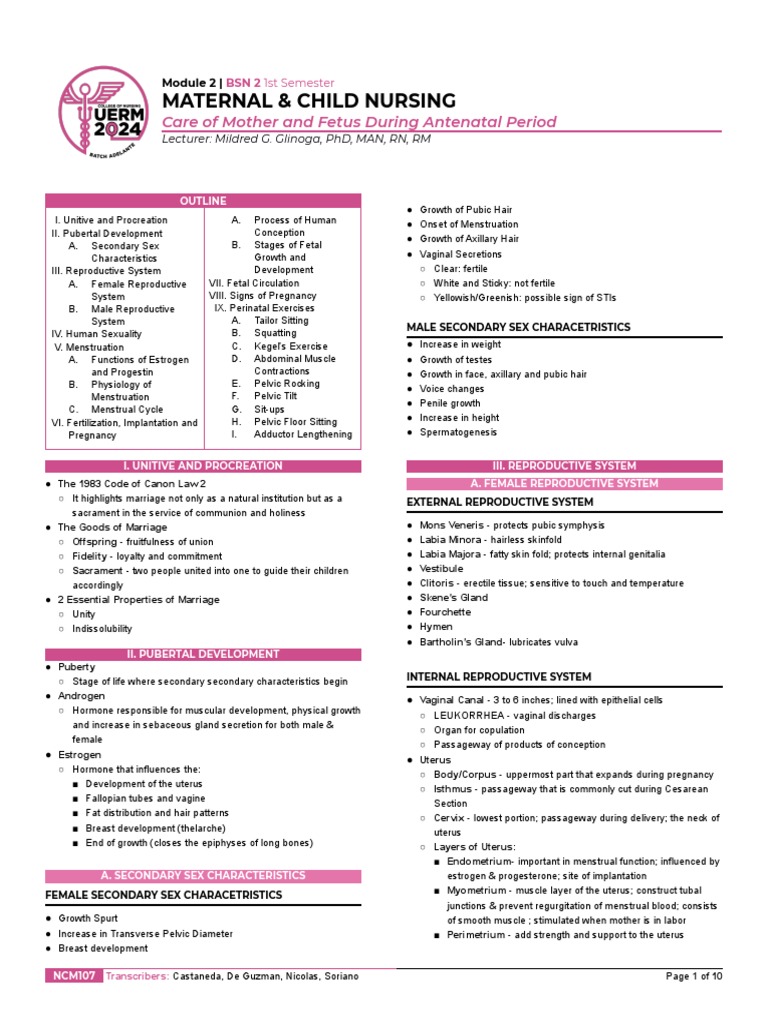 Maternal & Child Nursing Overview | PDF | Menstrual Cycle ...