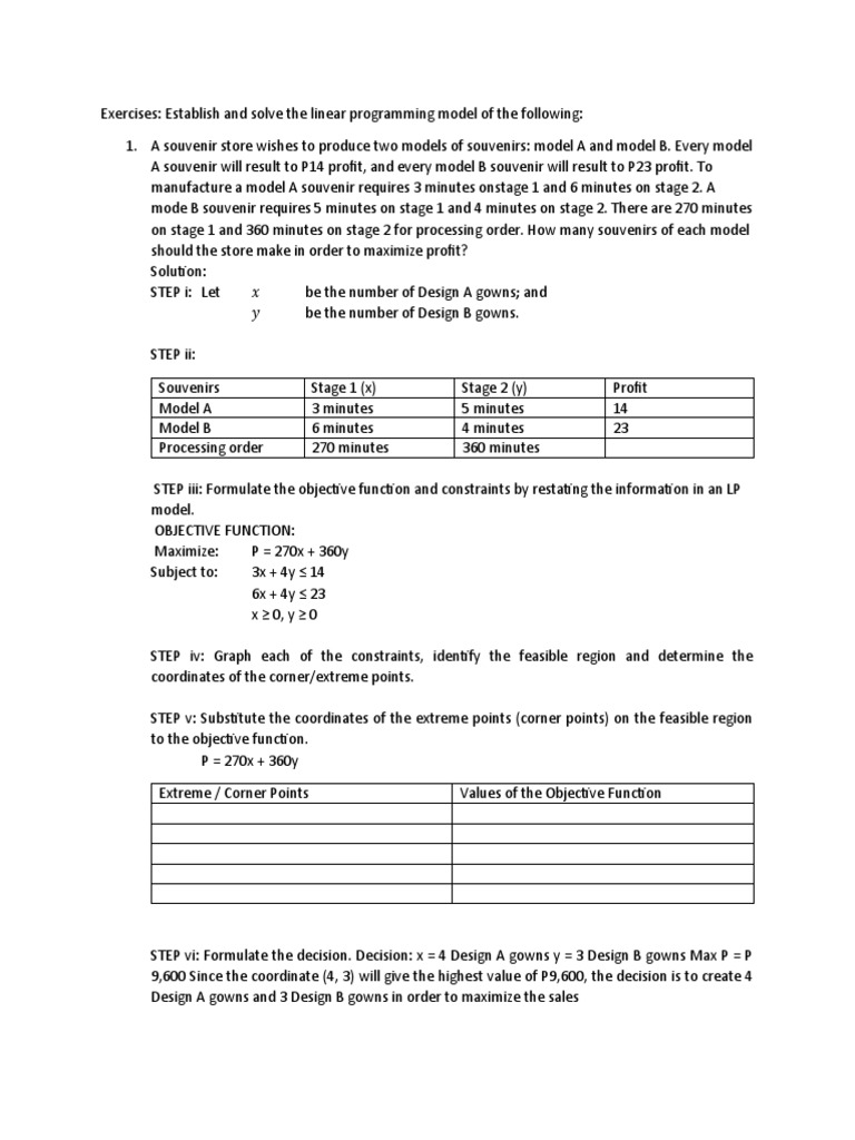 Exercises Pdf Linear Programming Mathematical Optimization 8836