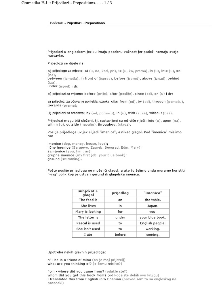 40 - Prijedlozi - Prepositions | PDF